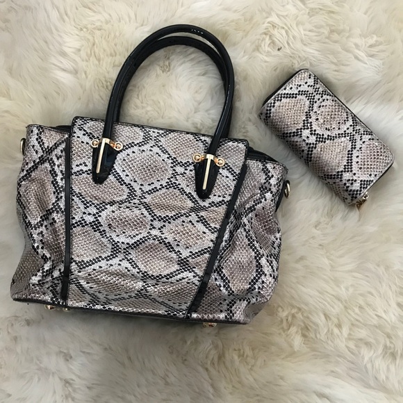 Bags | Metallic Snake Print Purse | Poshmark